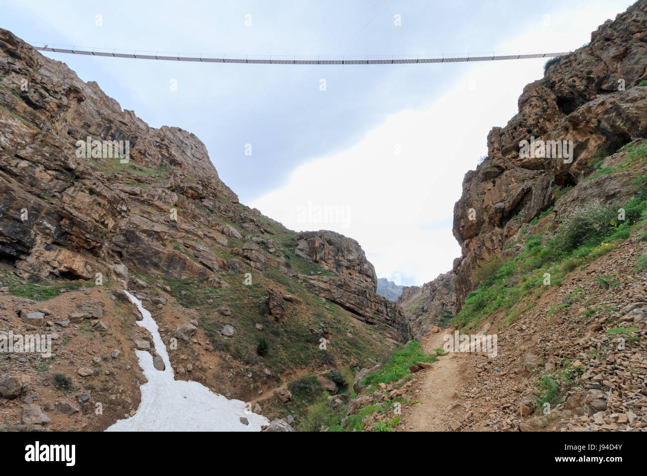 Suspension bridge at the top of a valley Stock Photo - Alamy