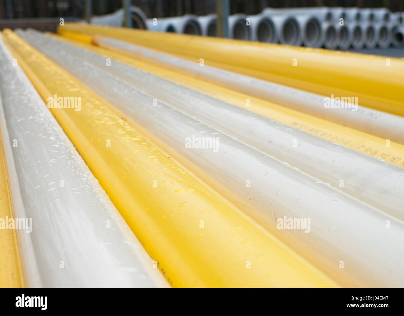 stacked, tubes, sewer, drainage, pvc, yellow, construction, industry ...