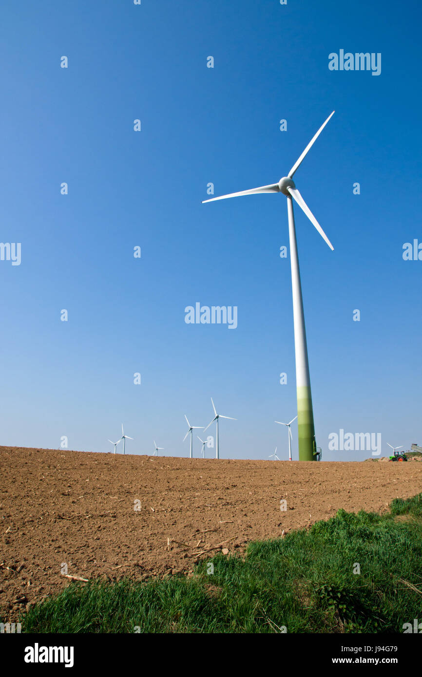 green, agriculture, farming, field, wind force, wind energy, turbine ...