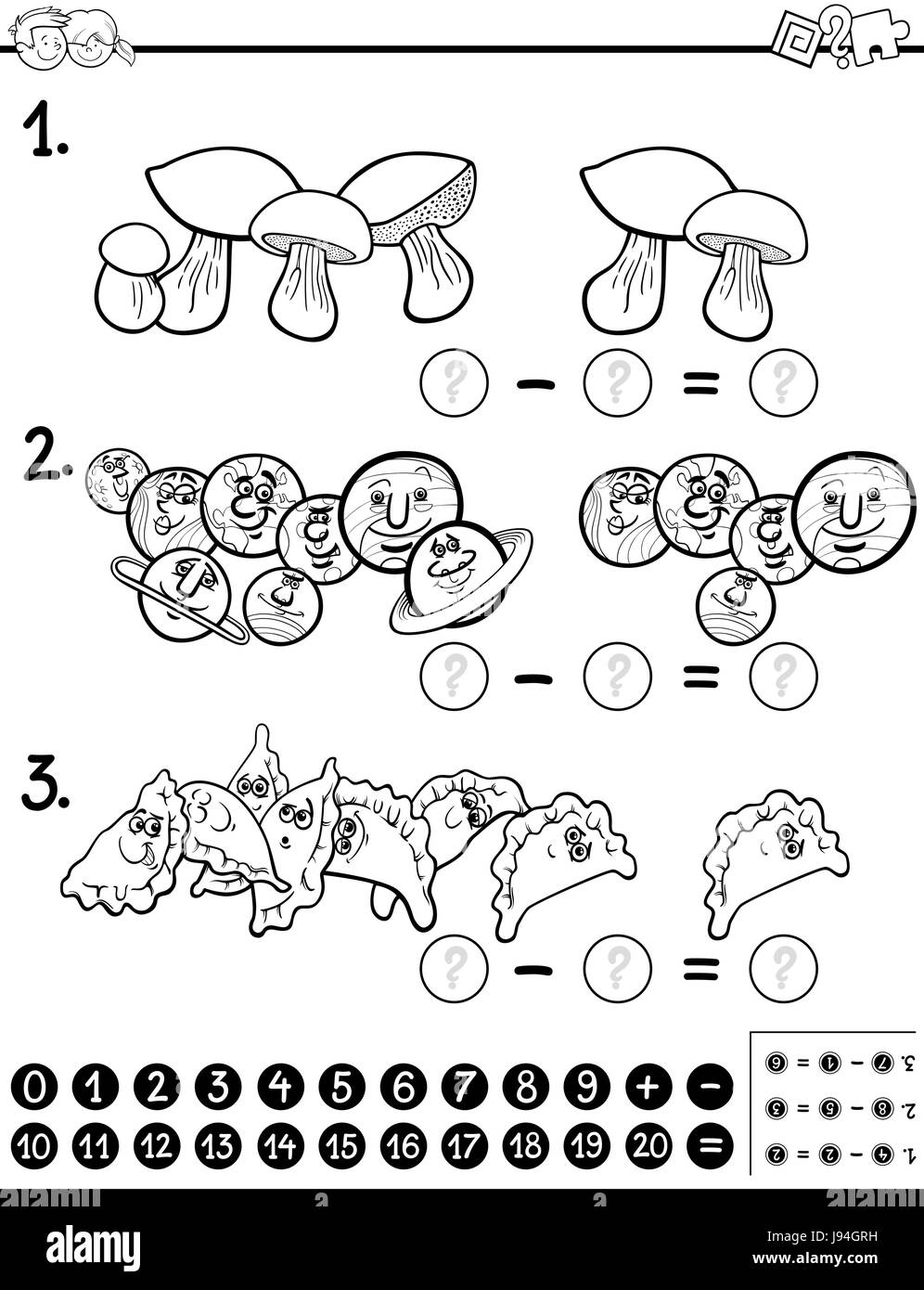 Black and White Cartoon Illustration of Educational Counting and ...