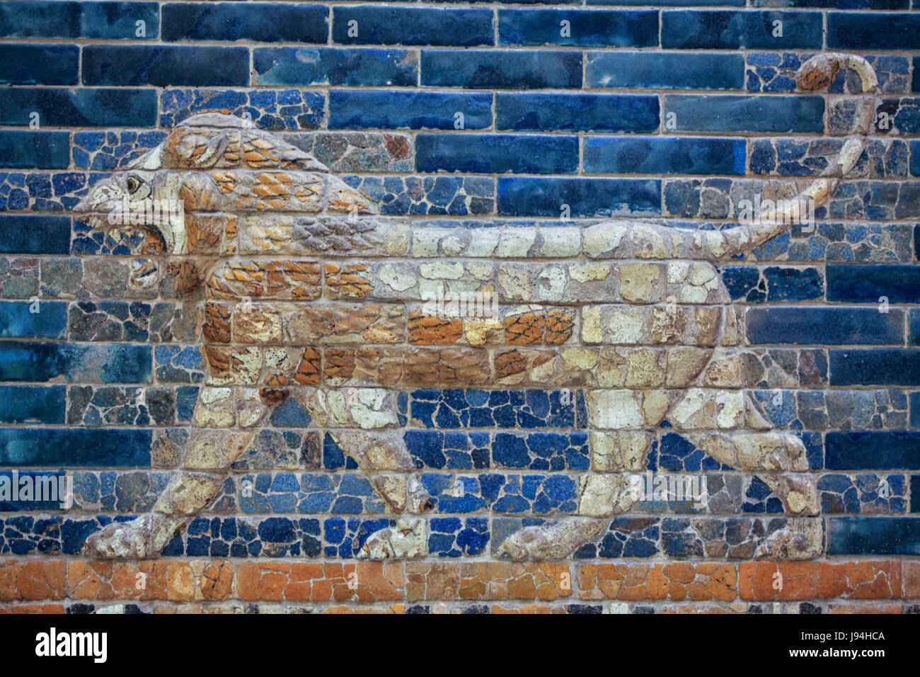 Beautiful glazed tiles symbolizing a lion in three dimensional shape ...