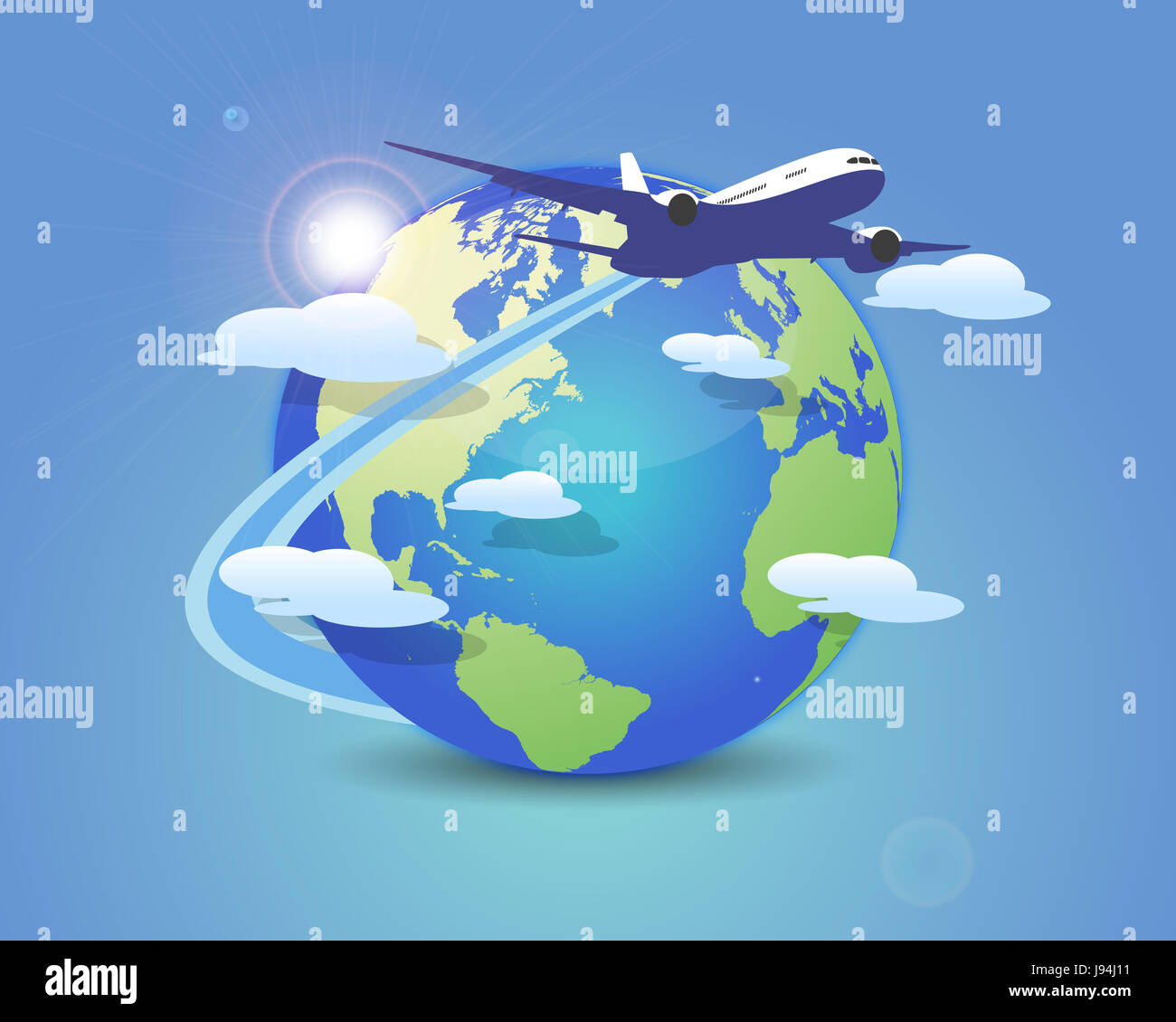 Flying Around the World. Vector travel concept Stock Photo - Alamy