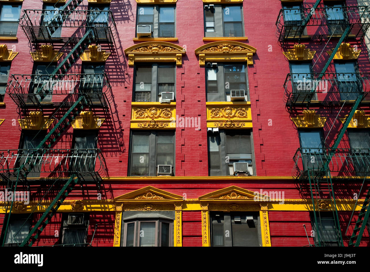 apartment building, fire escape, new york, red, architectural, house ...