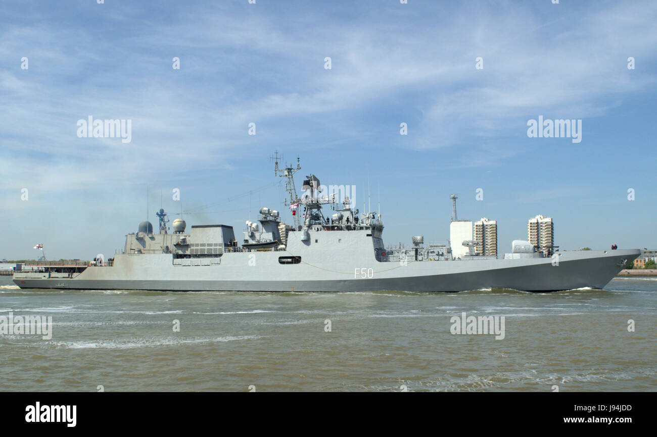 Indian Naval Vessel INS Tarkash F50 heads down the river Thames after ...