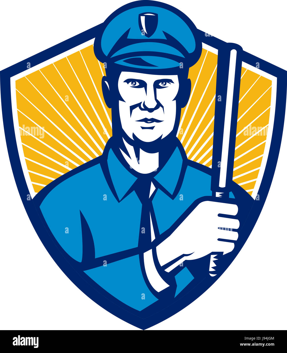 male, masculine, illustration, policeman, retro, stick, possession ...
