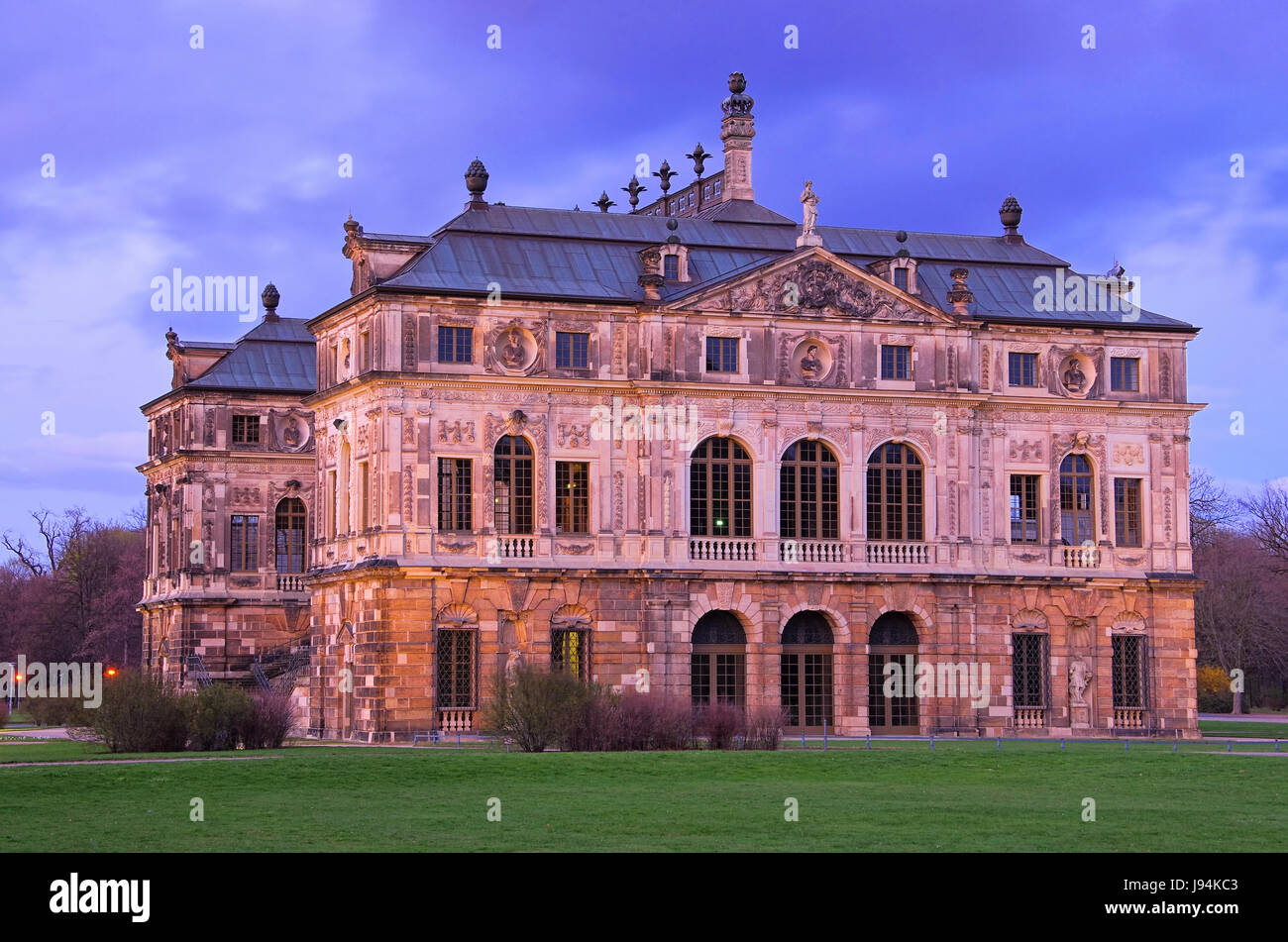 baroque, Dresden, blue, park, garden, night, nighttime, baroque ...