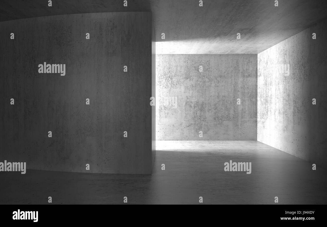 Abstract dark room with glowing doorway, concrete interior background ...