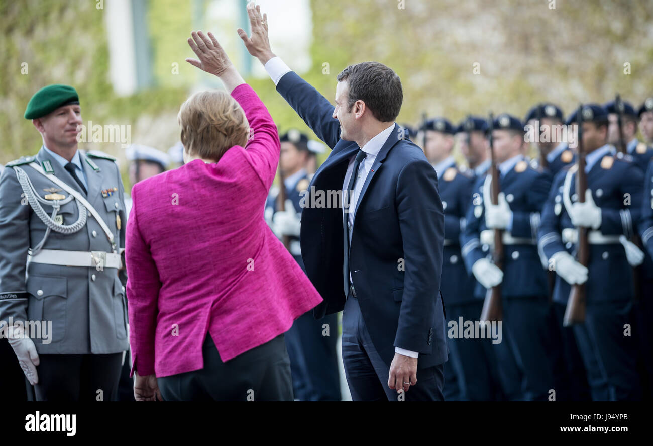 German Chancellor Angela Merkel (front C-L) receives French President ...