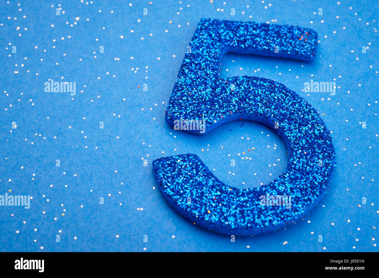 Number five blue color over a blue background. Anniversary. Horizontal ...