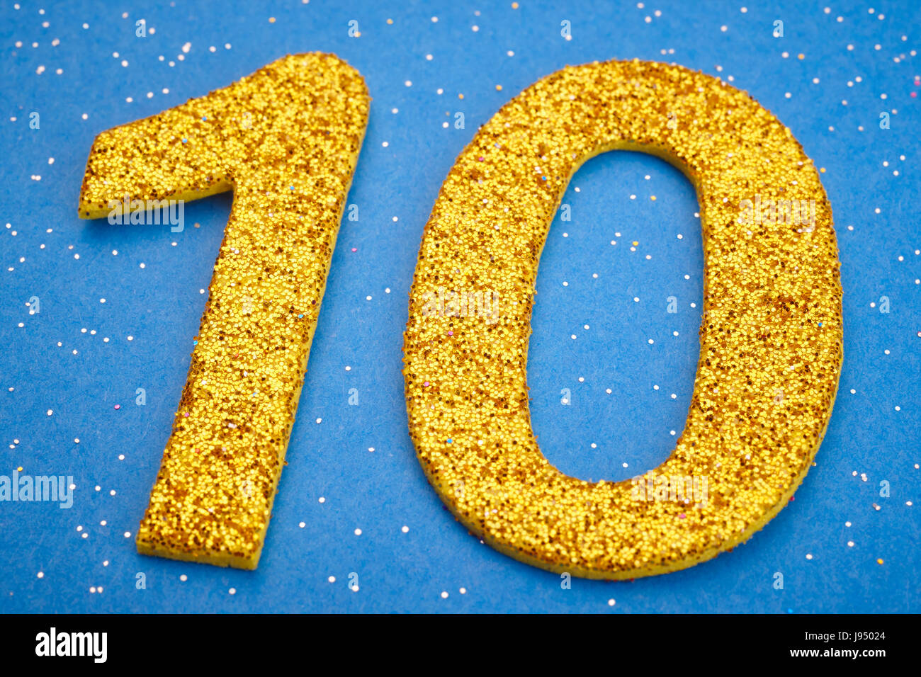 Number ten yellow color over a blue background. Anniversary. Horizontal ...