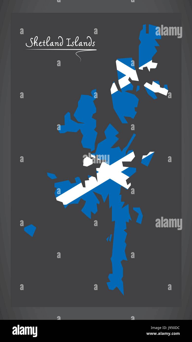 Shetland Islands map with Scottish national flag illustration Stock ...
