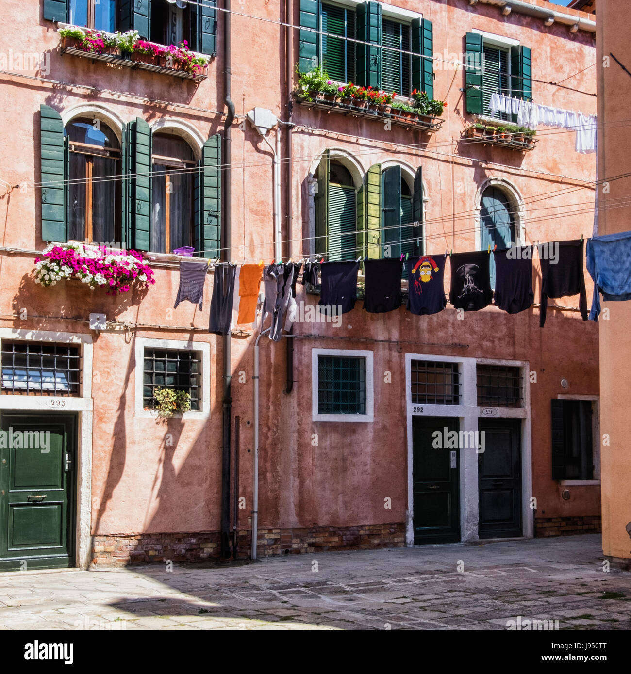 Venice,Castello,Urban landscape,Venetian house detail,windows with ...