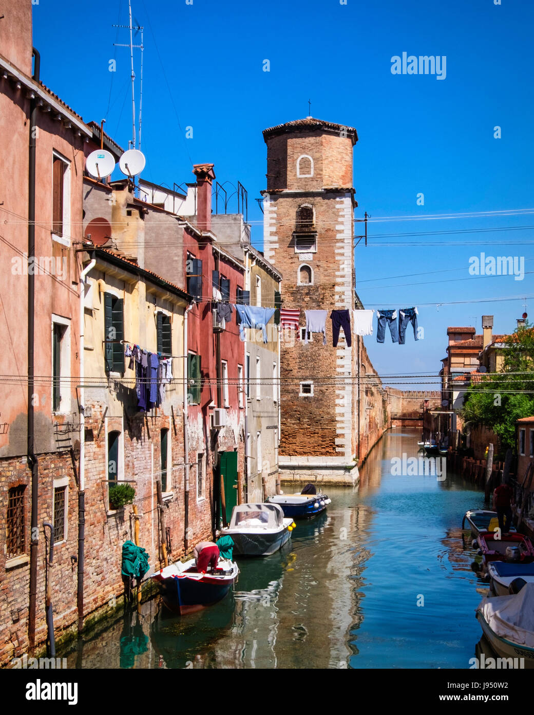 Venice,Castello.Picturesque Urban landscape,Venetian houses, windows ...