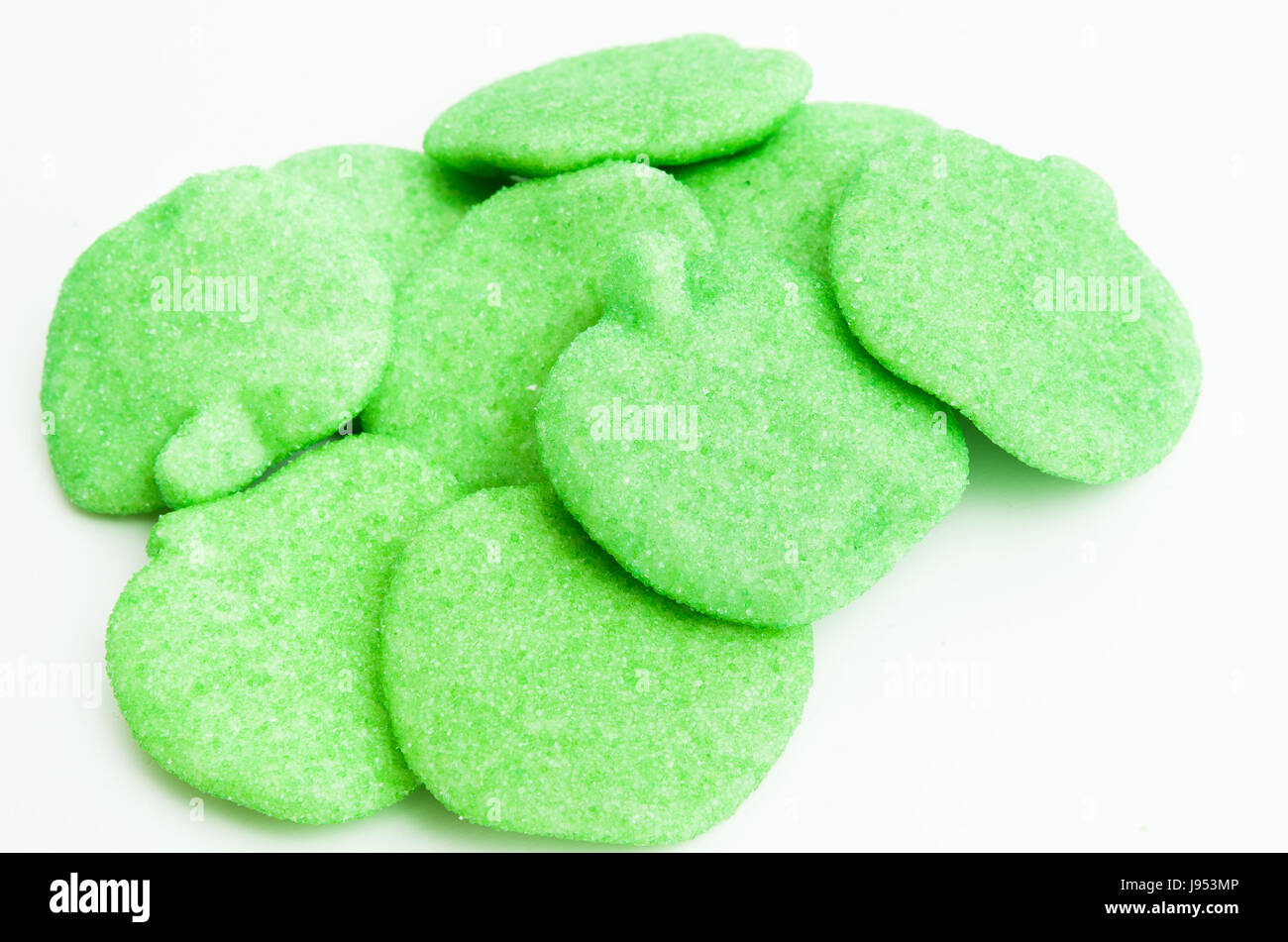 Delicious Green Apple Gummies on white background Stock Photo - Alamy
