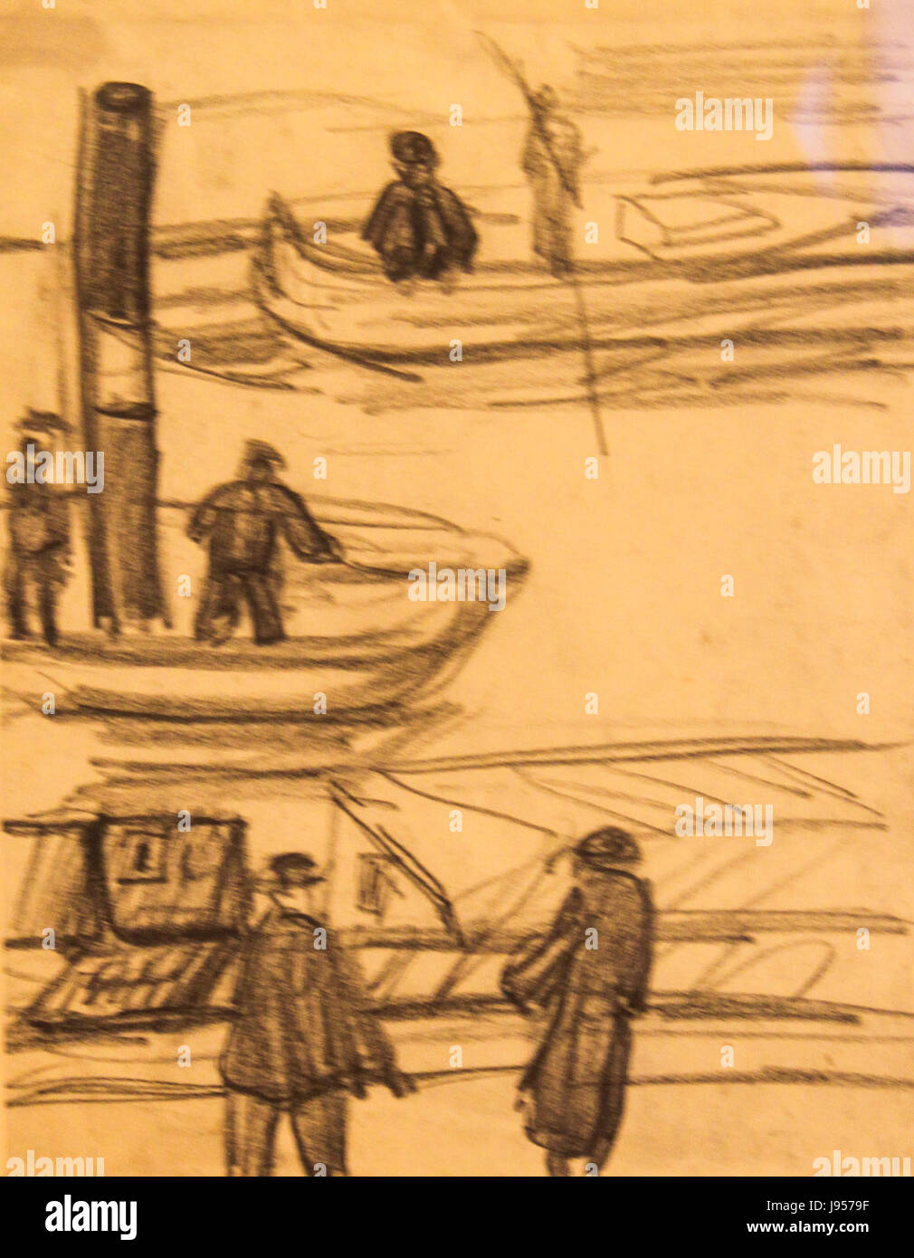 This drawing depicts boaters at Tihany, a town on the shore of Lake ...