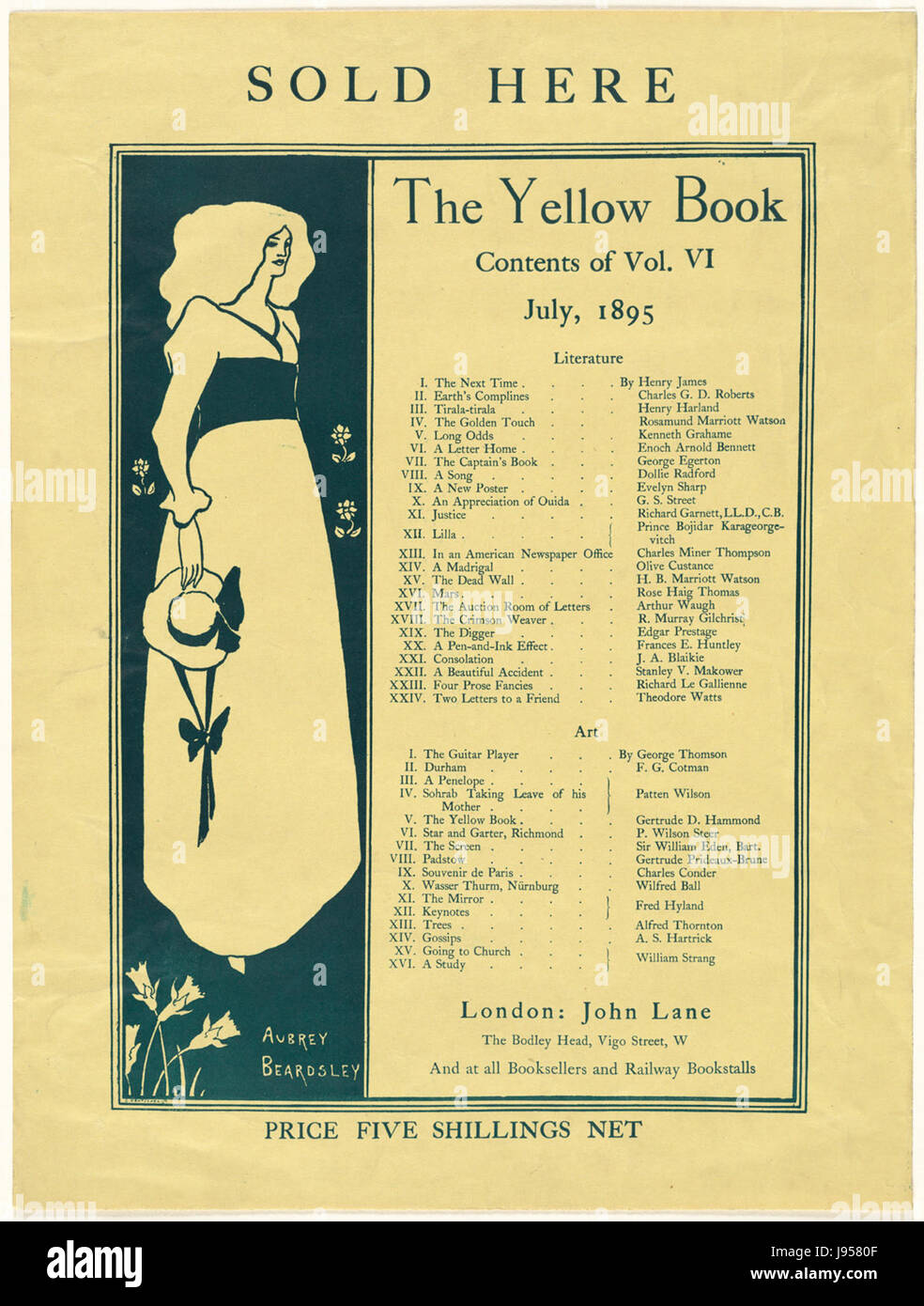 Sold here. The Yellow Book. Contents of Vol. VI, July, 1895 Stock Photo ...