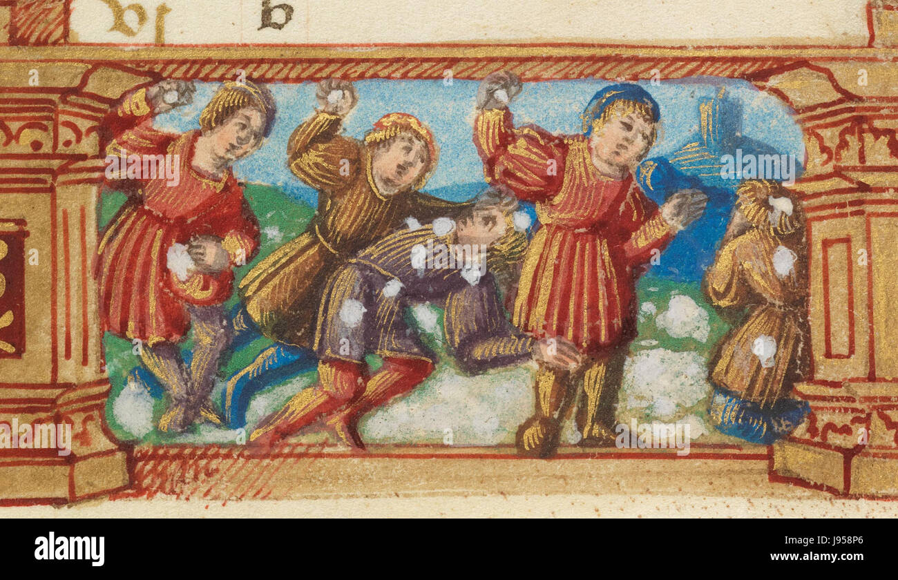 Snowball fight from Book of Hours Utopia Cod 103 detail from 12r Stock ...