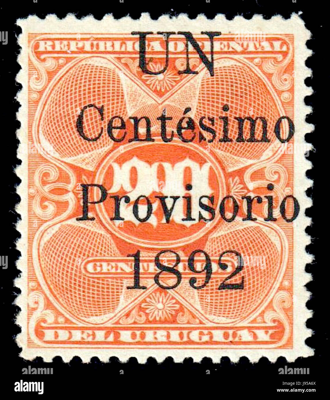 A stamp from Uruguay, issued in 1892, known as Sc100. The stamp ...