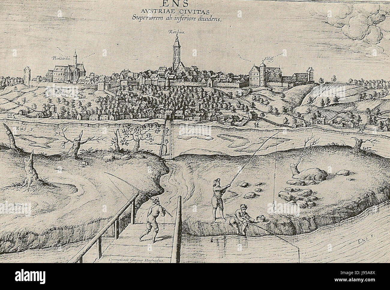 This historical view of Enns in 1617 presents a detailed illustration ...