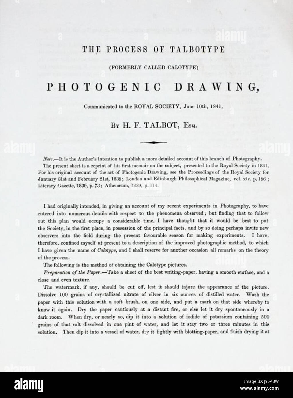 The process of Talbotype, previously known as Calotype, was an early ...