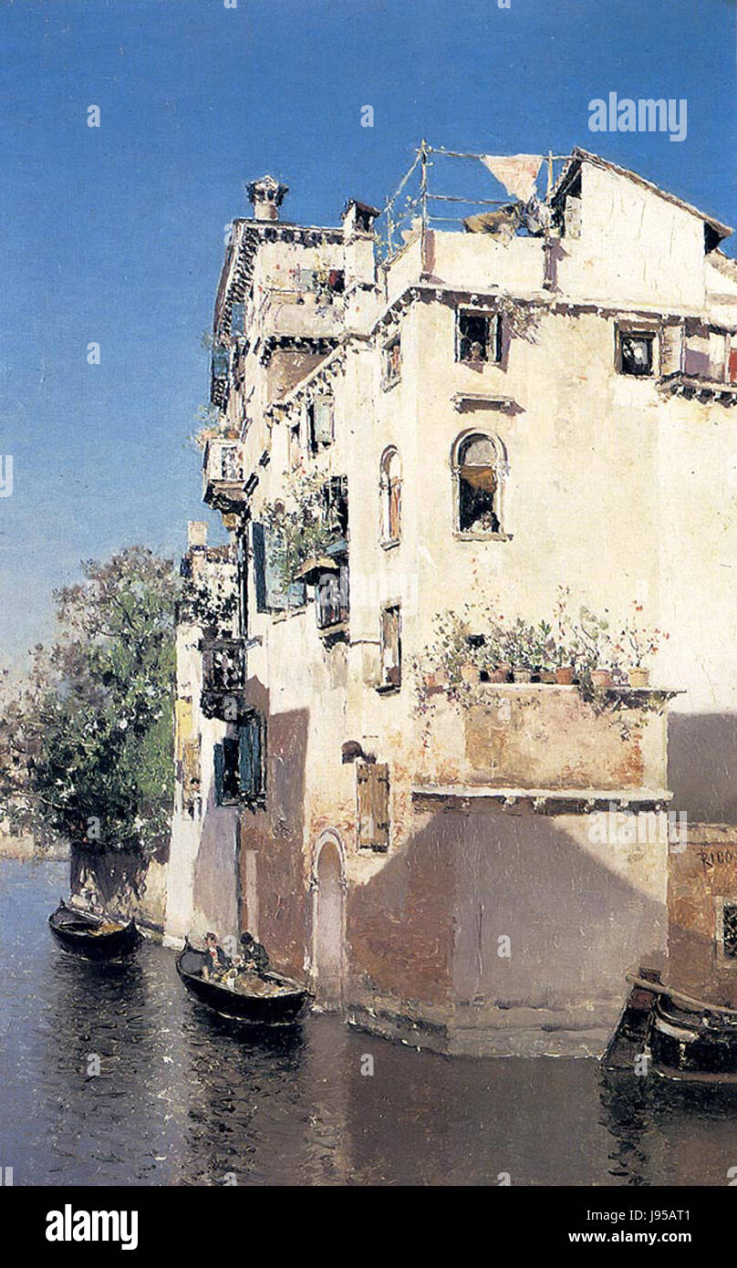 The artwork by Ortega Martin Rico Y depicts a serene Venetian canal ...