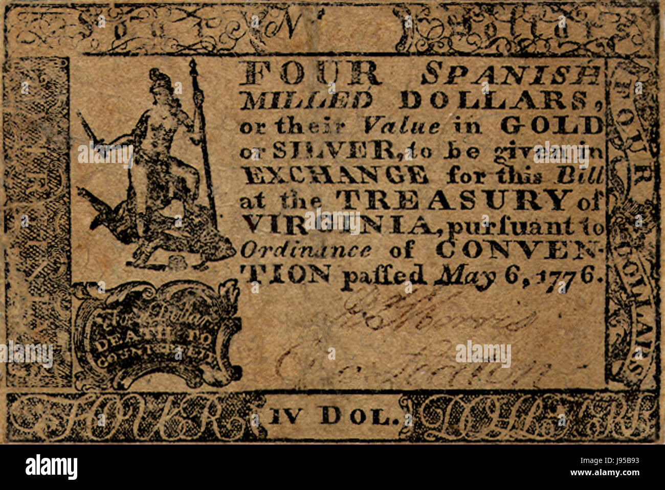Virginia 4 Dollars 1776 obv Stock Photo - Alamy