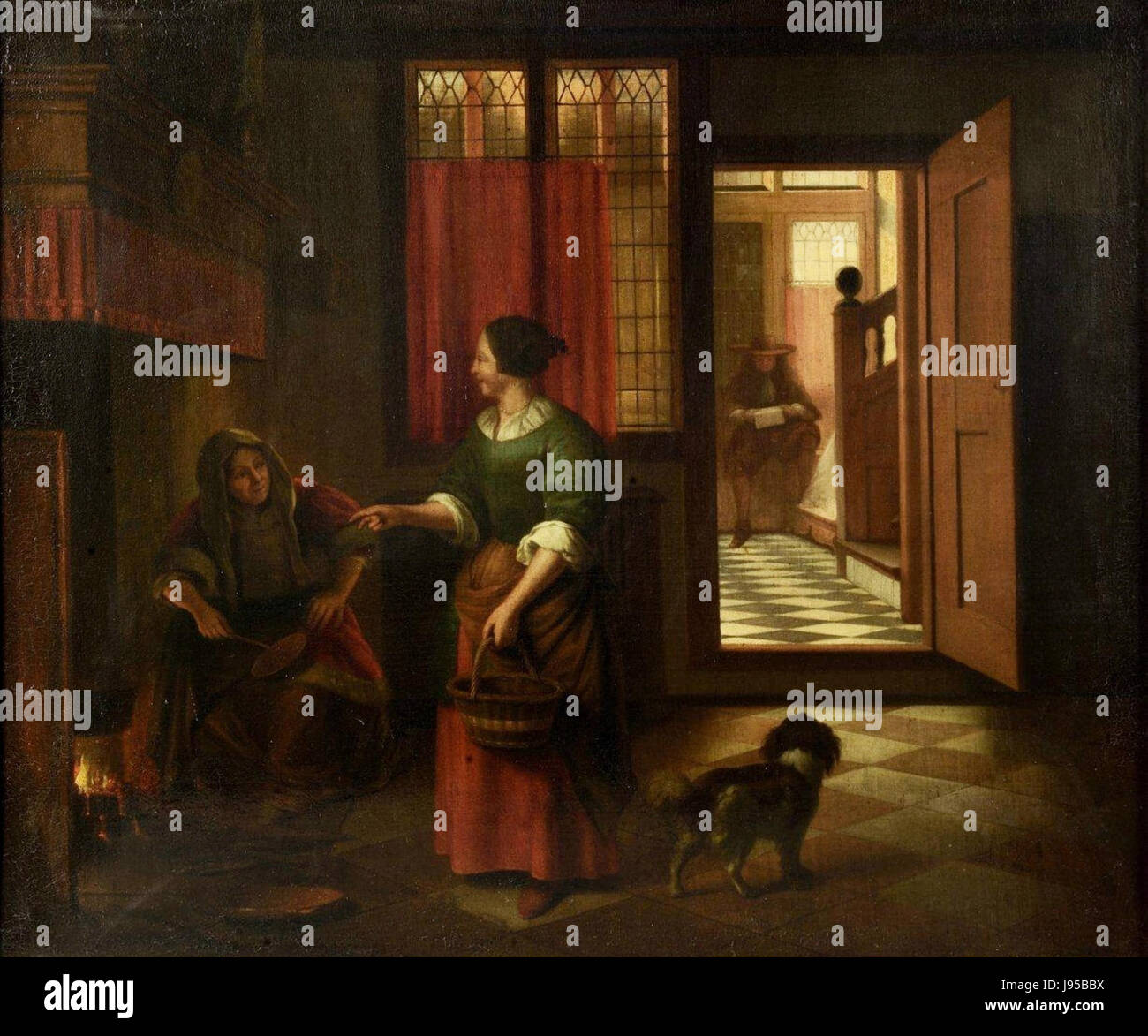 The painting or scene 'Interior of a House' by Hooch depicts domestic ...