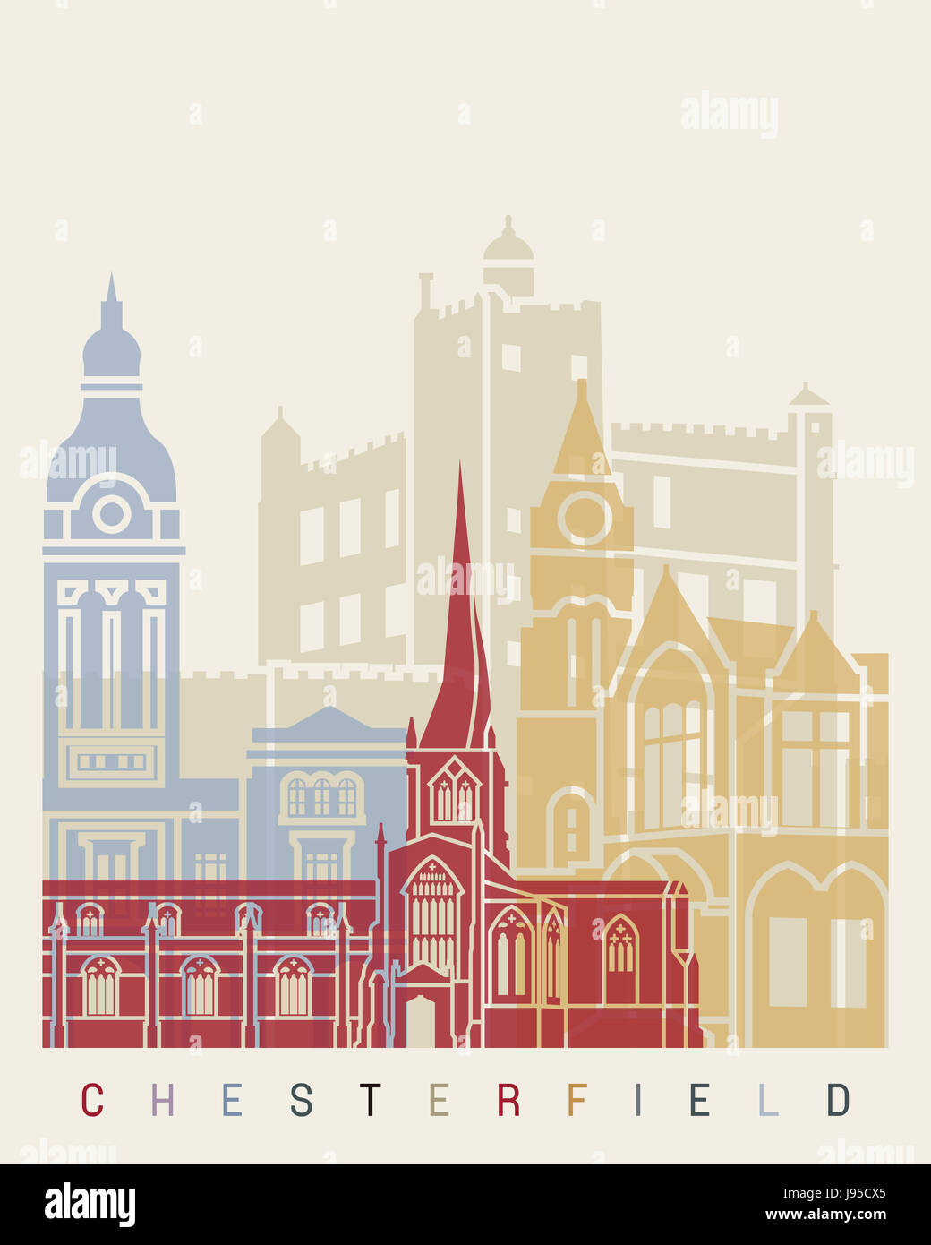 Chesterfield skyline poster in editable vector file Stock Photo - Alamy