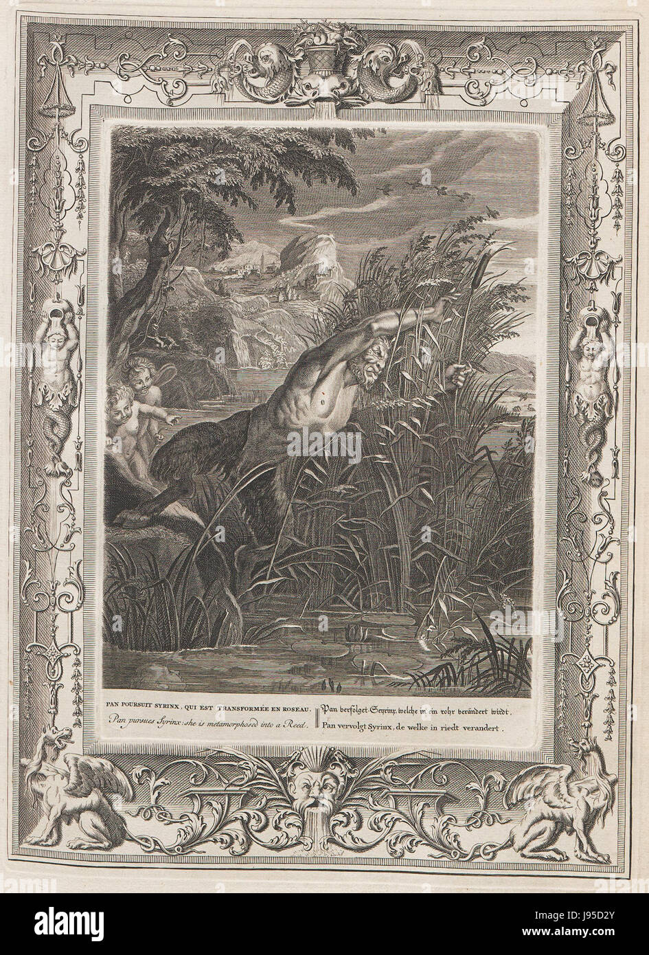 This artwork illustrates the Greek myth of Pan pursuing the nymph ...