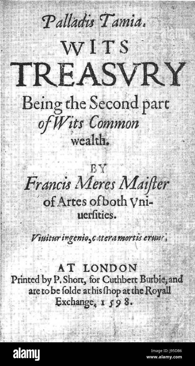 'Palladis Tamia' is a literary work from 1598 by Francis Meres, known ...