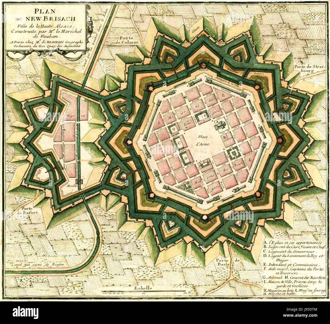 The plan of the Citadelle of Neuf Brisach showcases the fortified ...