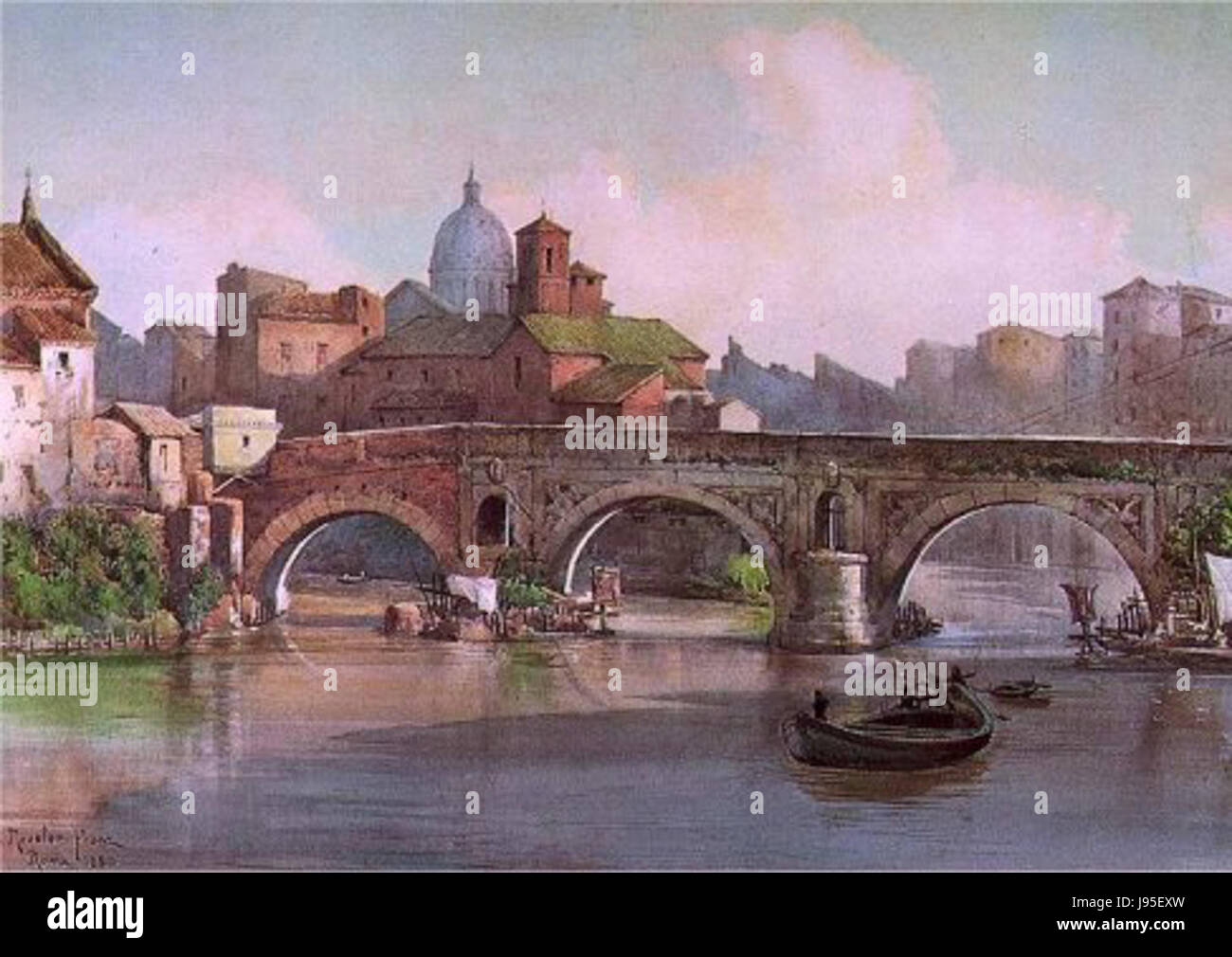 This artwork by Roesler Franz depicts the Ponte Rotto (Broken Bridge ...