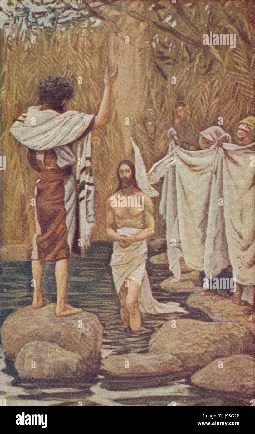 This artwork, 'Baptism of Jesus' by James Tissot, depicts the biblical ...