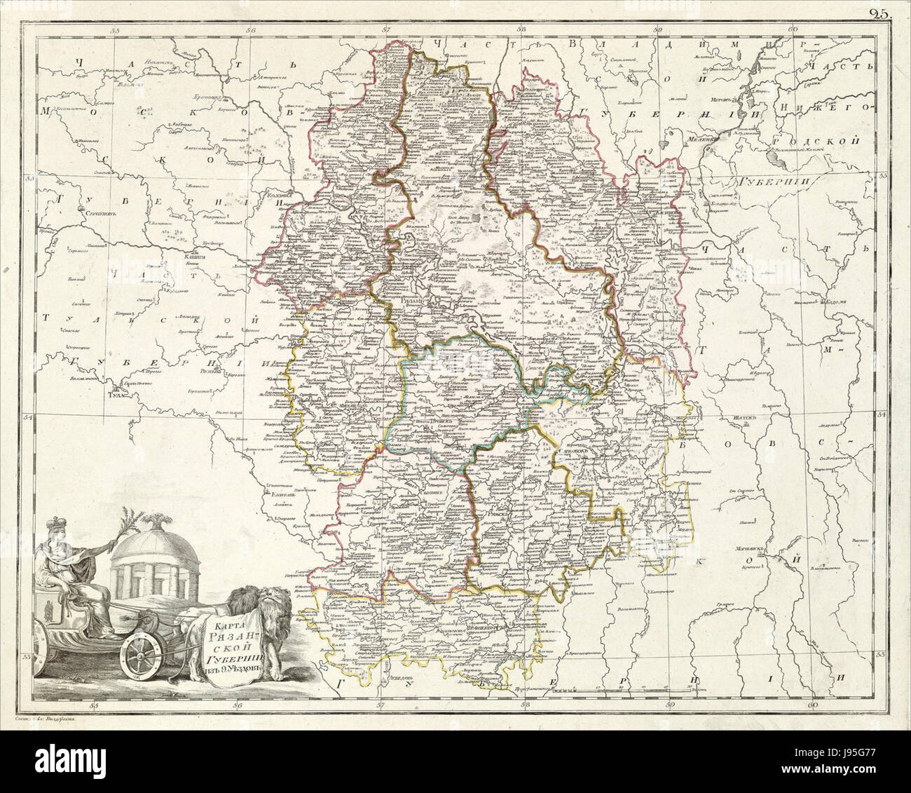 The 1800 map of the Russian Empire highlights the Ryazanskaya Province ...