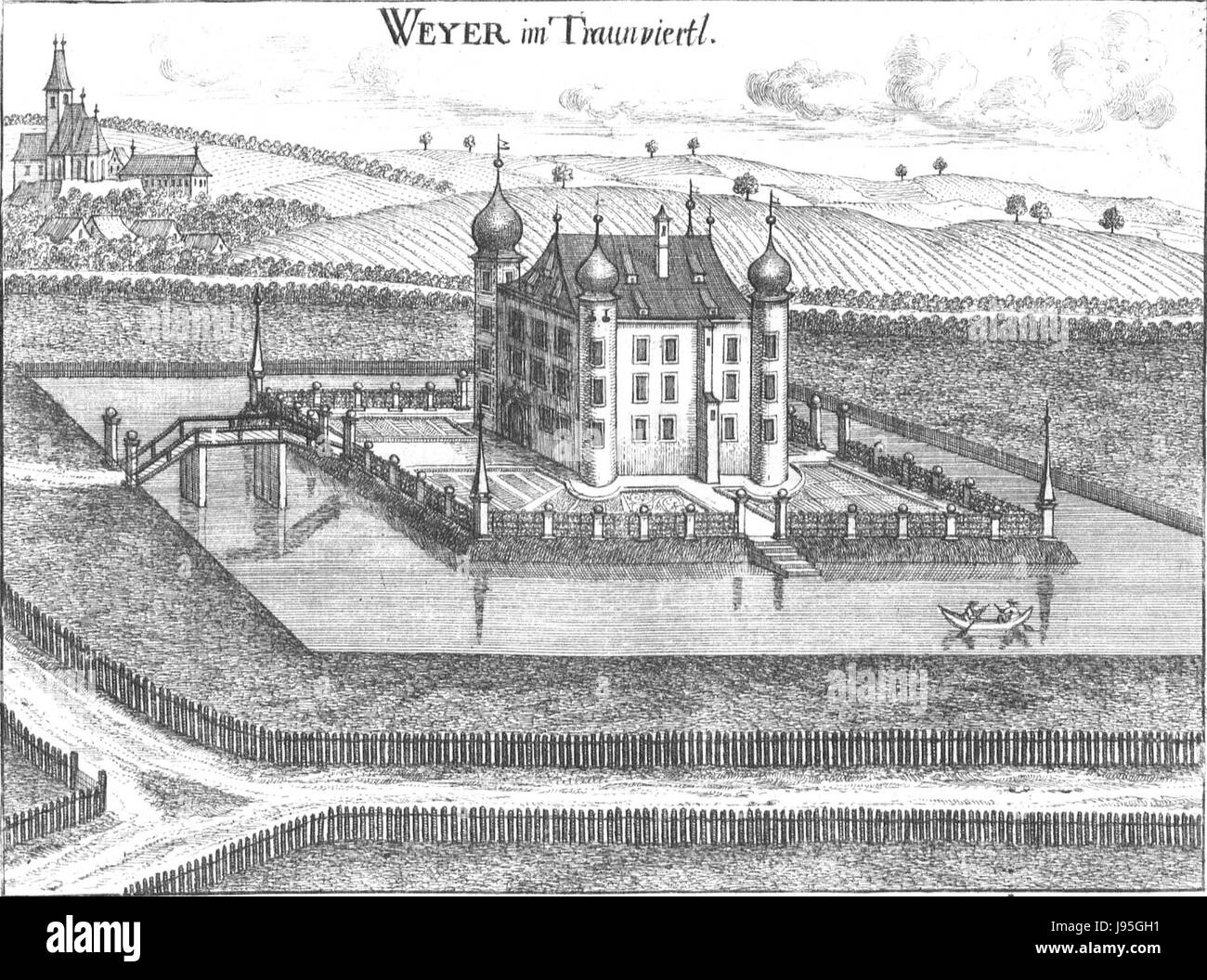 Schloss Weyer is a historic castle in Austria, depicted in a map by ...