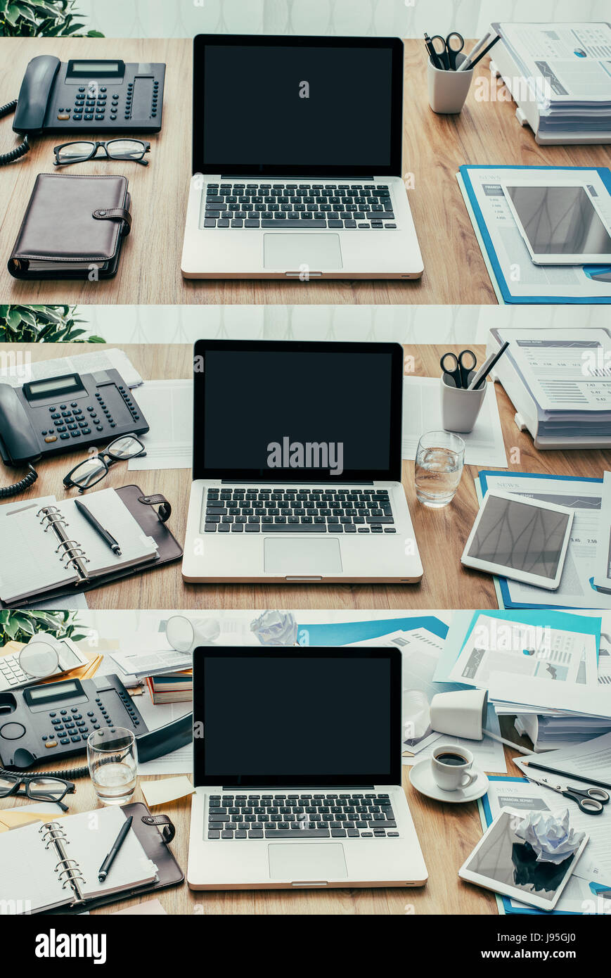 Set of business desktops and workspace types, from clean and organized ...