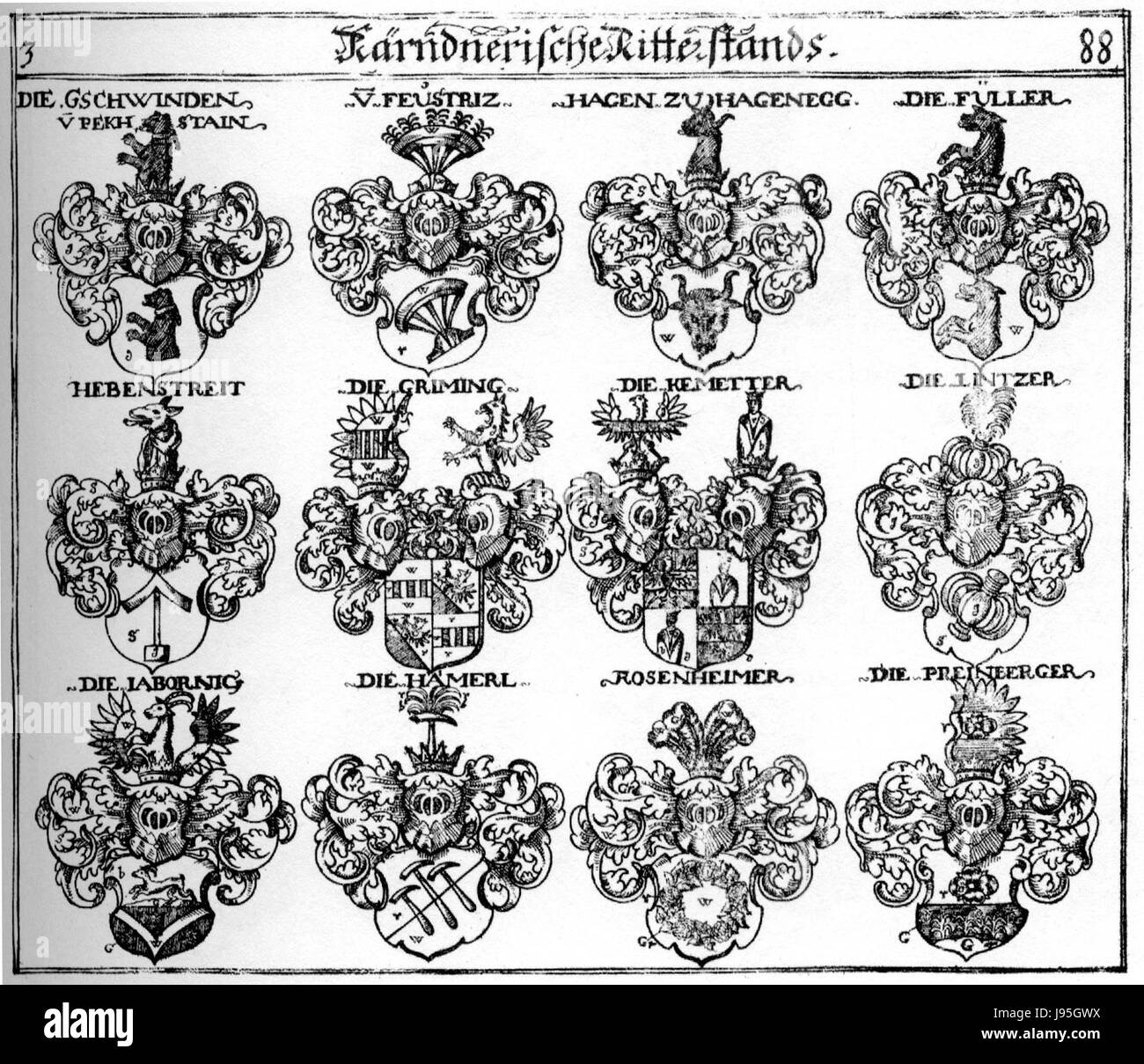 Heraldic illustrations from Siebmacher's Armory (1701–1705), depicting ...