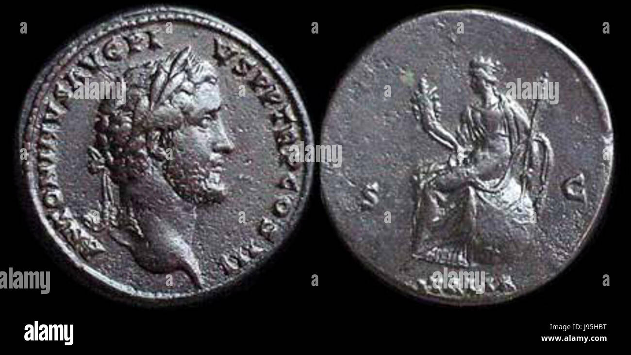 This coin, known as a Sesterius of Antoninus Pius, was minted in Italia ...