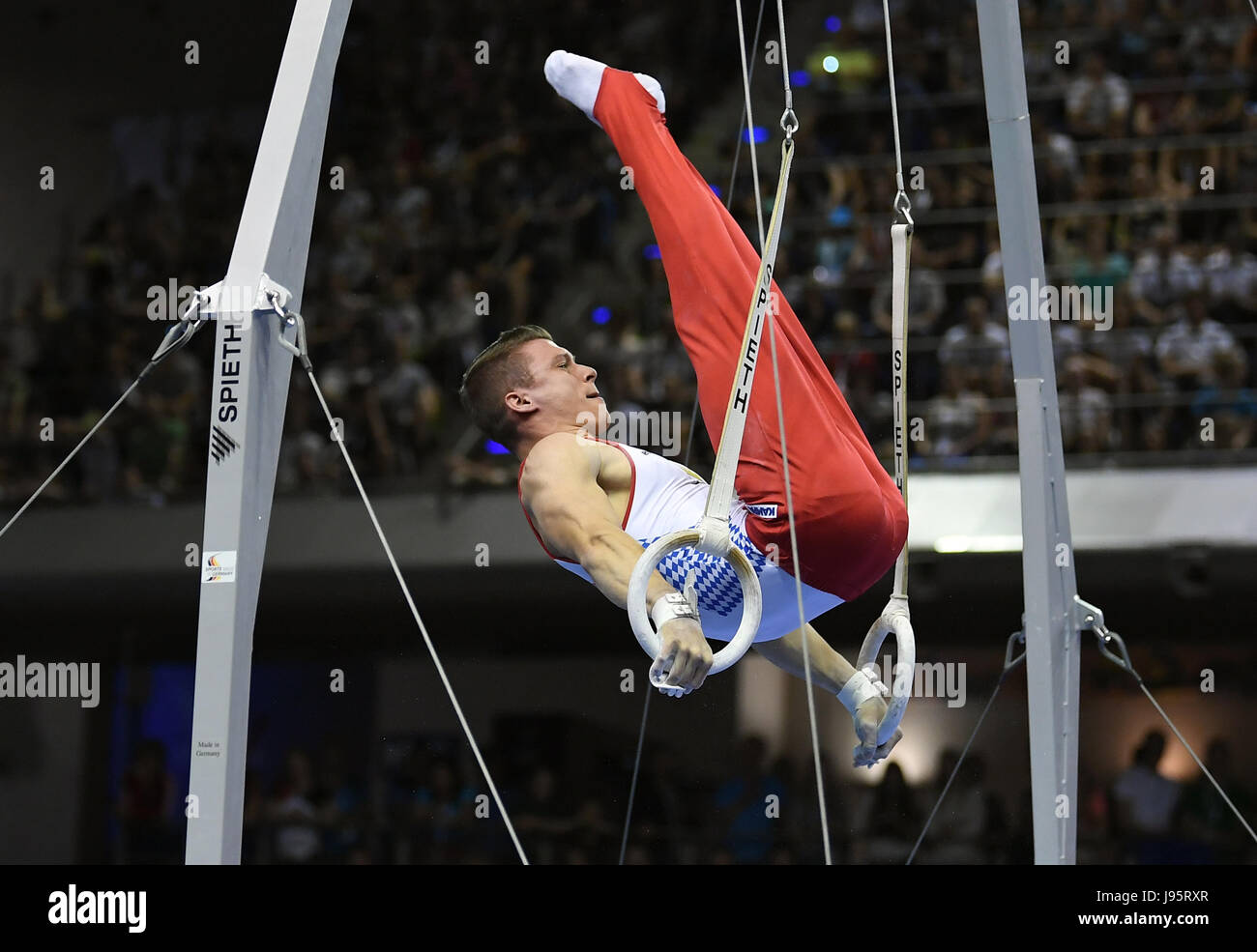 Berlin, Germany. 5th June, 2017. Lukas Dauser in action on the rings in ...
