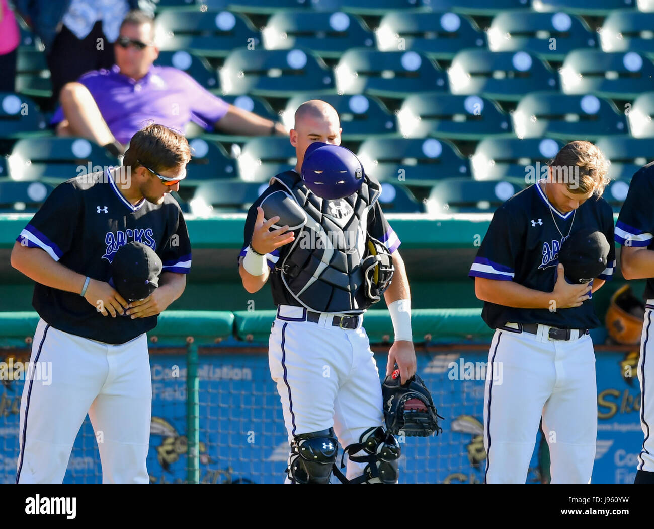 MAY 25, 2017 -- Stephen F. Austin catcher Jarrod Huber (23) and his ...