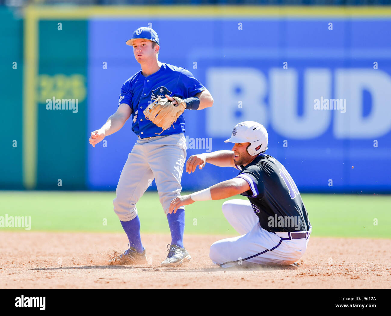 MAY 25, 2017 -- Stephen F. Austin outfielder Zach Michener (10) steals ...