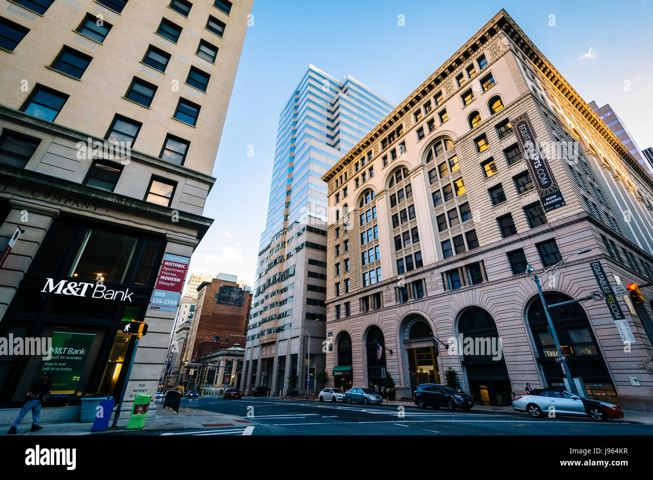 Buildings along Calvert Street, in downtown Baltimore, Maryland Stock ...