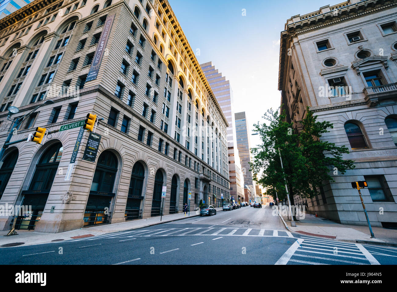 Buildings along Fayette Street, in downtown Baltimore, Maryland Stock ...