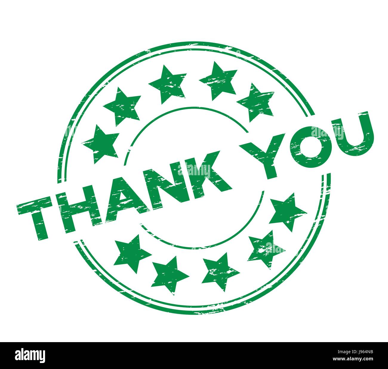 Grunge green thank you with star icon round rubber stamp on white ...