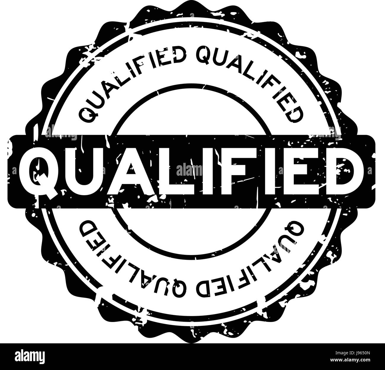 Grunge black qualified round rubber seal stamp on white background ...