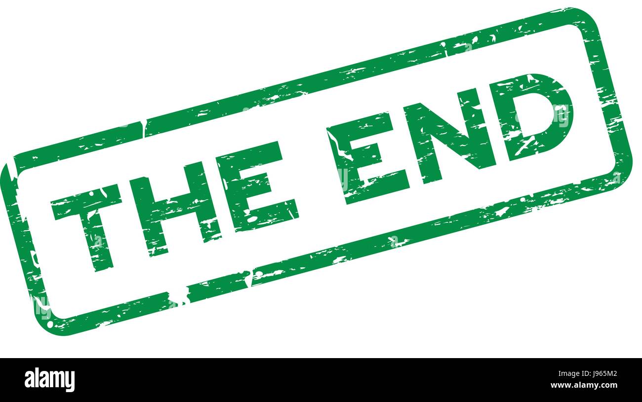 Grunge green the end square rubber seal stamp on white background Stock ...