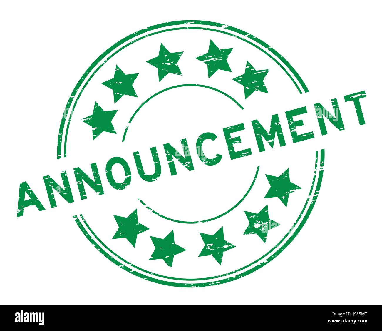 Grunge green announcement with star icon round rubber seal stamp Stock ...