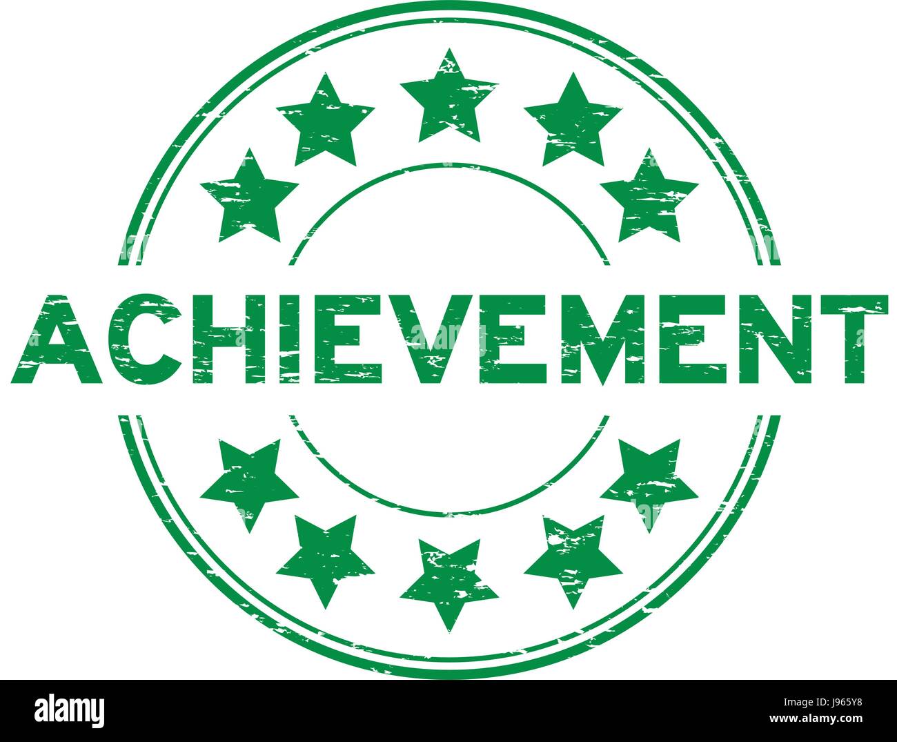 Grunge green achievement with star icon round rubber seal stamp on ...