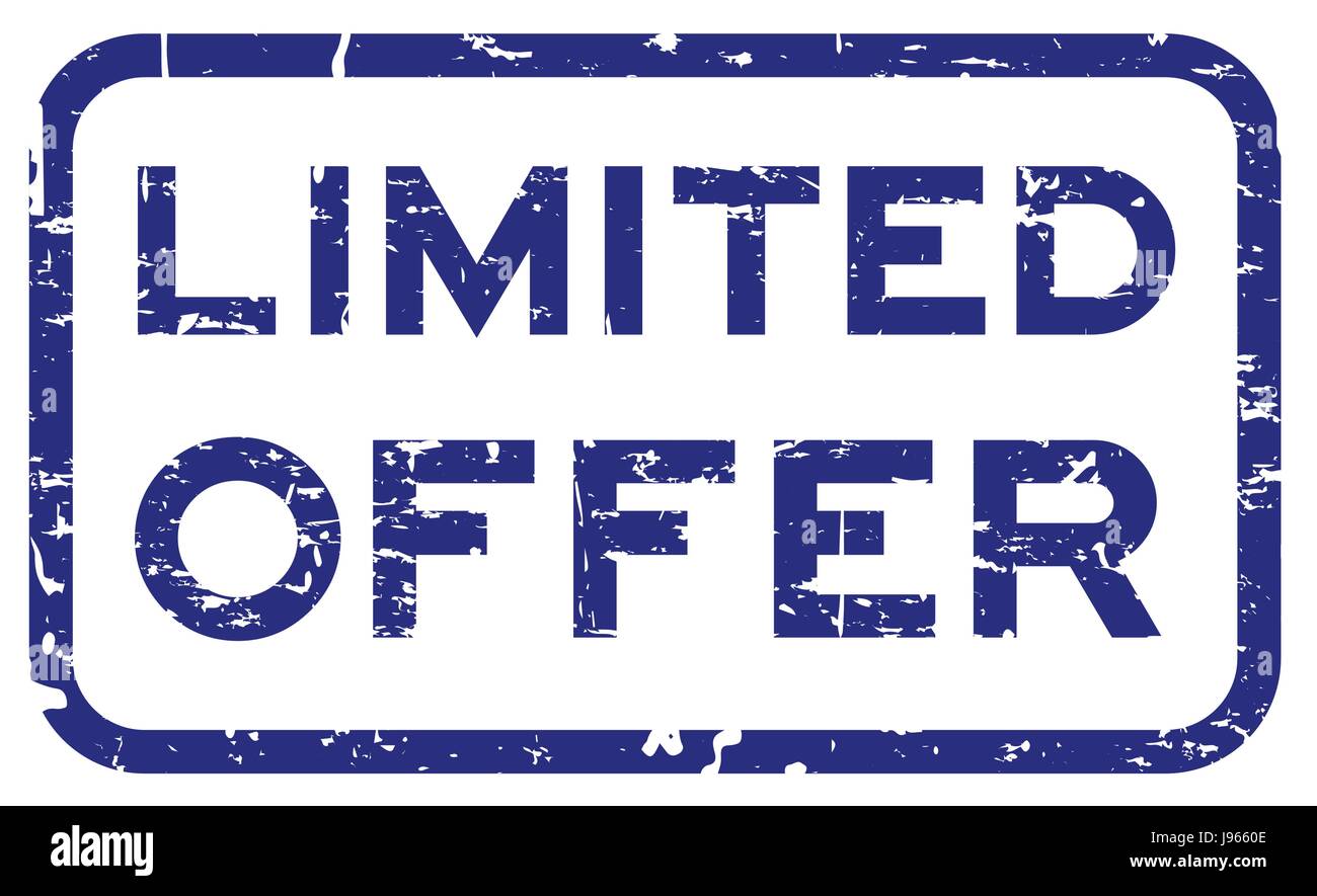 Grunge blue limited offer square seal stamp on white background Stock ...