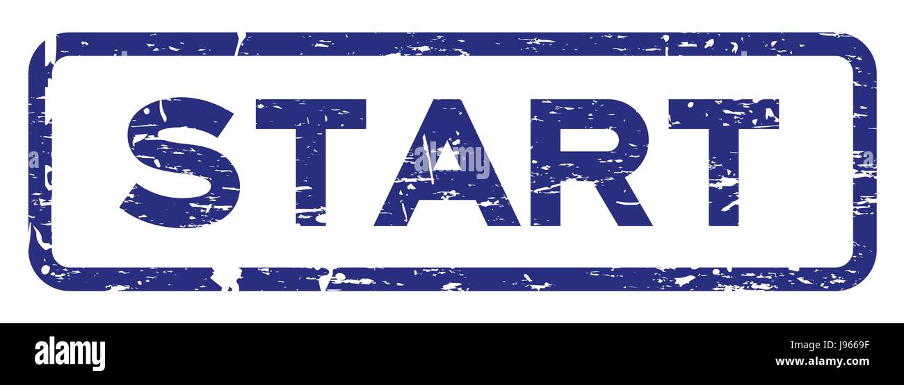 Grunge blue start square rubber seal stamp on white background Stock ...